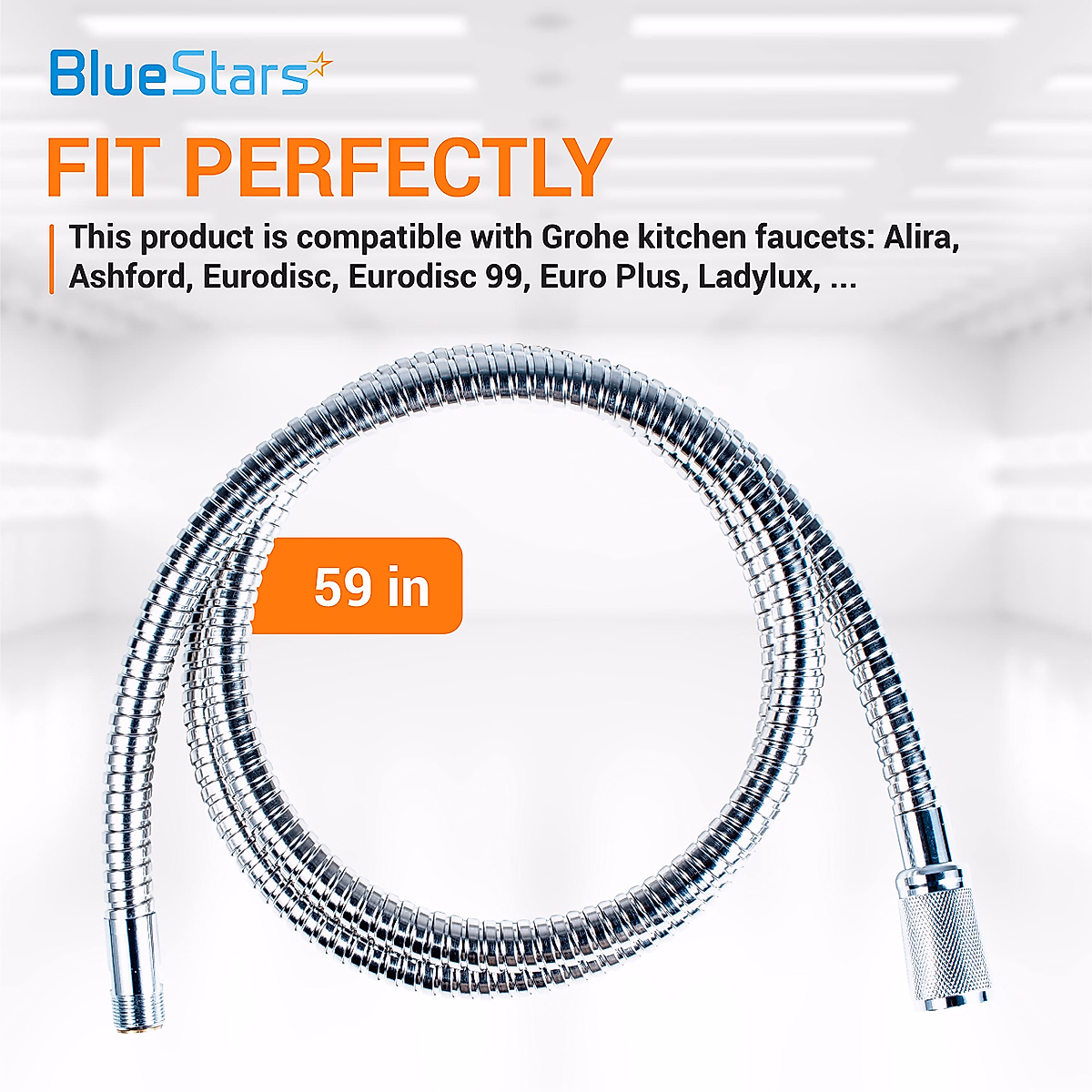 BlueStars Premium Quality 46092000 Kitchen Faucet Hose Replacement Part - Pull-Out Spray Replacement Hose Exact Fit for Grohe Ladylux, Alira, Euro Plus Sink Faucet - 59-inch Starlight Chrome Finish