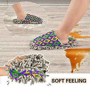 FLildon Microfiber Cleaning Slippers Mardi Gras Washable Mop Shoes Slipper for Men/Women House Floor Dust Cleaner, Size L