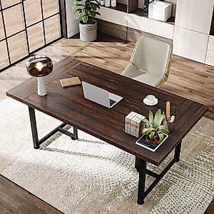 Tribesigns Conference Table 6FT Meeting Table, Large Table Boardroom Desk Seminar Table Rectangular Meeting Room Table for Office Conference Room, 70.8L x 31.5W x 29.5H, Rustic Brown & Black