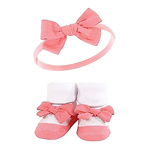 Hudson Baby Baby Girls' Headband and Socks Giftset, Navy Coral, One Size