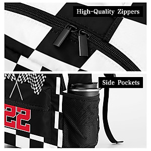 Liveweike Cool Checkered Flag Personalized Kids Backpack with Name Teen Girl Boy Primary School Travel Bag