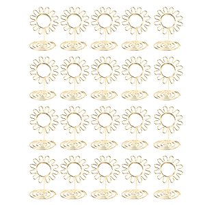 Cyrank 20pcs Table Number Holders, Mini Place Card Holders Sunflower Design Wire Photo Holder Small Size Table Card Holders Table Number Stands Picture Menu Clips for Wedding Anniversary Party(Gold)