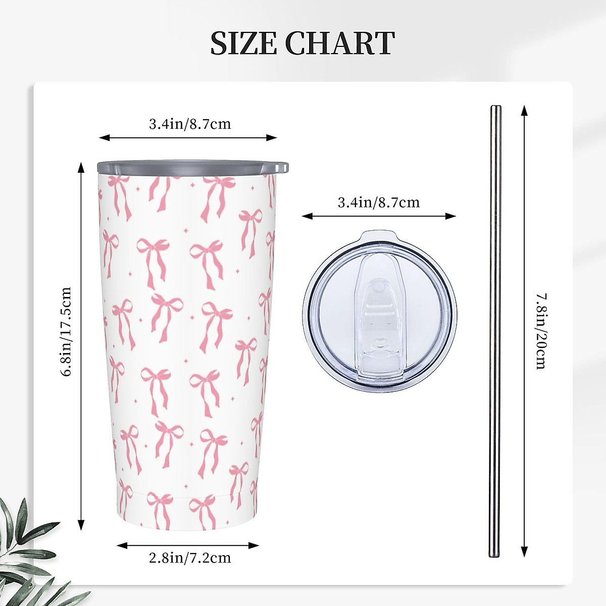 JASROTAO Pink Bow Stars Tumbler, Ribbon Bow 20oz Stainless Steel Insulated Travel Tumbler,Travel Coffee Mug with Lid and Straw Cups Gifts for Women Men