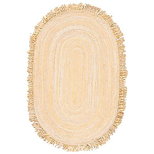 Safavieh Braided Collection Area Rug - 4' x 6' Oval, Beige, Handmade Boho Fringe Reversible Cotton, Ideal for High Traffic Areas in Living Room, Bedroom (BRD451B)
