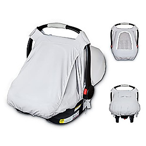 Cribino Car Seat Covers for Babies, Infant Car seat Cover, Canopy with Breathable Peekaboo, Pivacy Sun Shade & Bug Net for Newborn, Carrier Covers for Boys Girls Spring Summer Baby Shower Gifts(Grey)