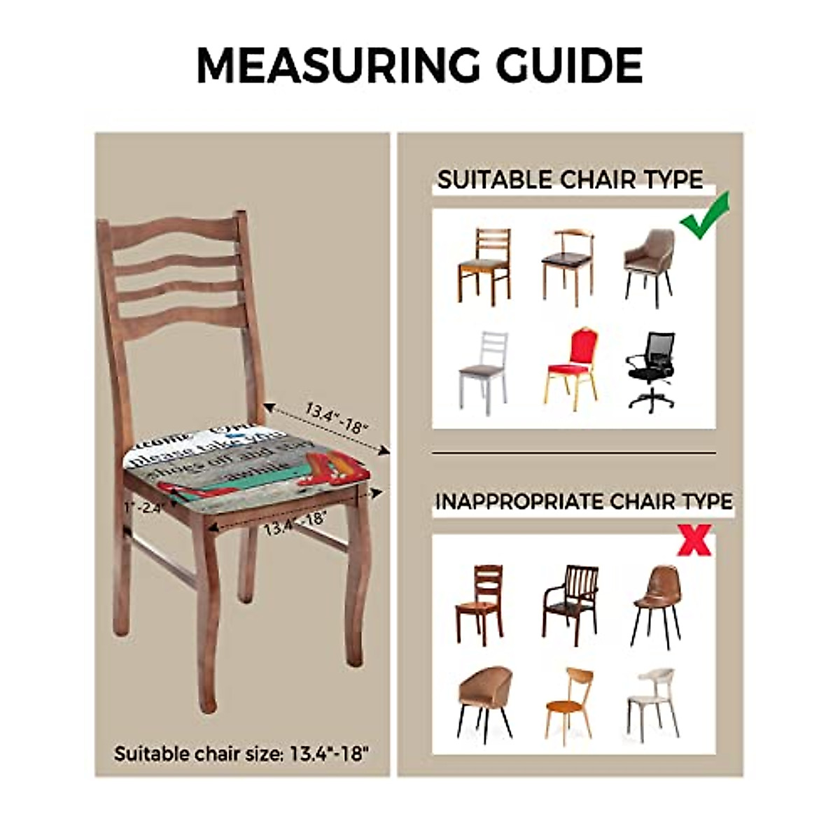 Chair Covers for Dining Room Set of 2, Removable Washable Office Chair Cover, Red High Heel Shoes on Colorful Wood Grain Background Chair Cushion Covers for Bar Stool Kitchen 13.4"-18"