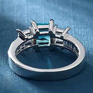 Hoisy Womens Promise Rings, Bridal Rings for Women 4 Prong Silver Square Size 8 Stackable Ring Bands for Women