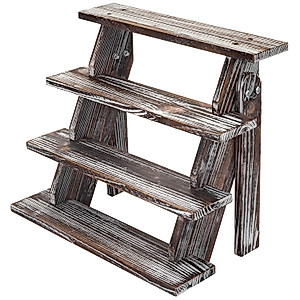 MyGift 4 Tier Cascading Torched Wood Kitchen Countertop Cupcake Bakery Retail Merchandise Display Riser Stand Rack