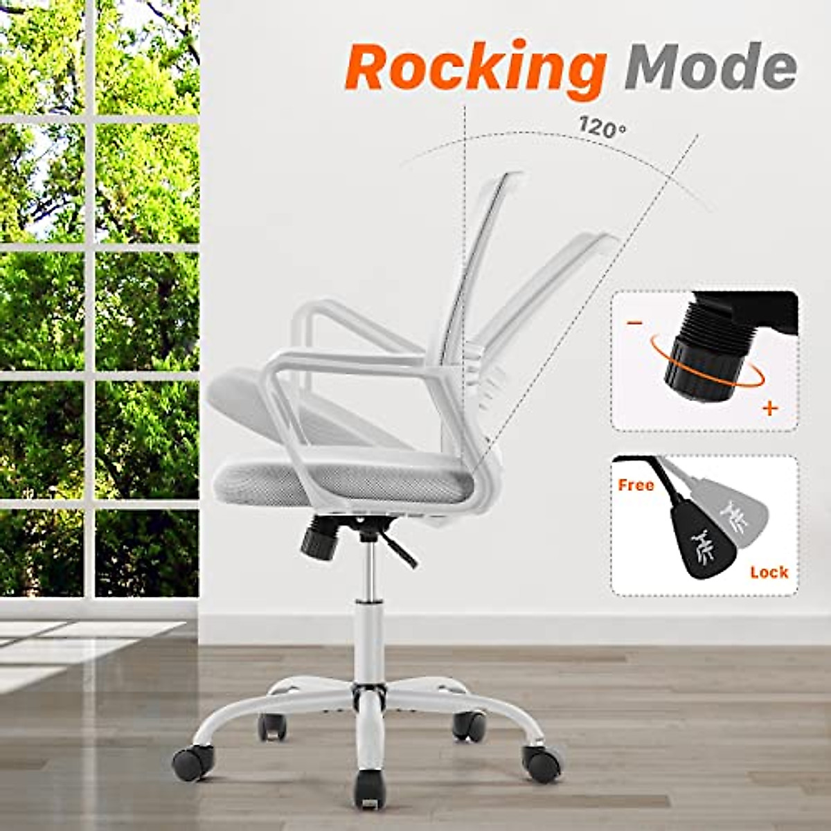 Office Chair - Ergonomic Executive Mid Back Home Office Desk Chairs, Adjustable Height, Breathable Mesh