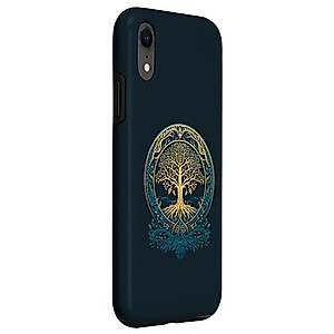 iPhone XR Odin Tree of Life Viking Valhalla Pagan Blue and Yellow Case