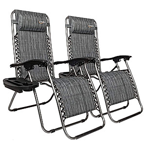 VINGLI Upgraded Zero Gravity Chair Set of 2 Lounge Outdoor Chairs with Trays and Pillows, Folding Patio Recliner Chairs for Backyard Poolside Garden