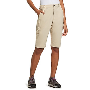 BALEAF Women's Bermuda Khaki Shorts Bermuda Hiking Long Quick Dry Elastic Waist for Work, Camping, Travel Size XL