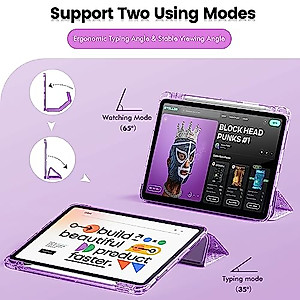 INFILAND Compatible with iPad Air 5th Generation Case 2022, iPad Air 4th Generation Case 2020 10.9 inch, Glitter Leather Cover with Sparkly Crystal Clear Back, Pencil Holder, Anti-Yellowing, Purple