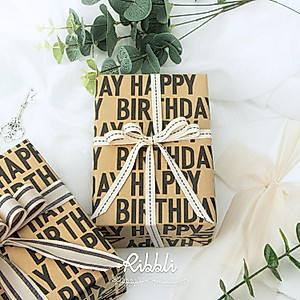 Ribbli Birthday Kraft Wrapping Paper Vintage Style Paper Perfect for Men Women Brown Kraft Paper with Black Pattern- 17Inch x 394Inch(33Feet)