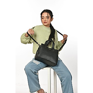 ROLANDO Julia Women's Top-Handle Leather Sling Handbag (Matt Black)