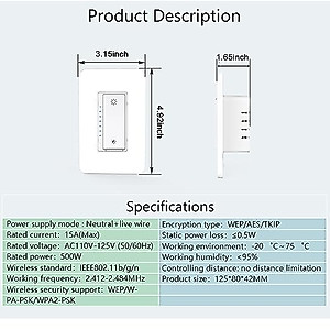 Lesim Smart Wi-Fi Dimmer Switch 2Gang Compatible with Alexa and Google Assistant, Single Pole, Needs Neutral Wire