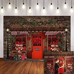Avezano Valentine's Day Photography Backdrop Red Rose Brick Wall Valentine Portrait Background Flower Shop Love Wedding Bridal Shower Backdrops Photo Studio (7x5ft)