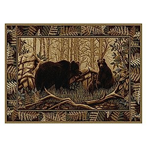Fern Bear Novelty Lodge Pattern Beige Runner Rug, 2.7' x 7'