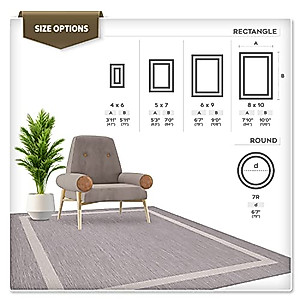 Beverly Rug Waikiki Indoor Outdoor Rug 8x10, Washable Outside Carpet for Patio, Deck, Porch, Bordered Modern Area Rug, Water Resistant, Grey - White