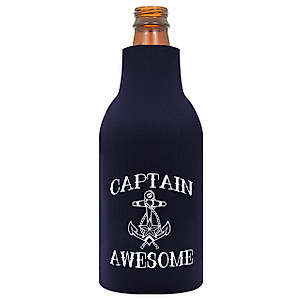 Funny Beer Bottle Coolie Captain Awesome Sailing Gag Gift 2 Pack Bottle Drink Coolers Coolies Navy