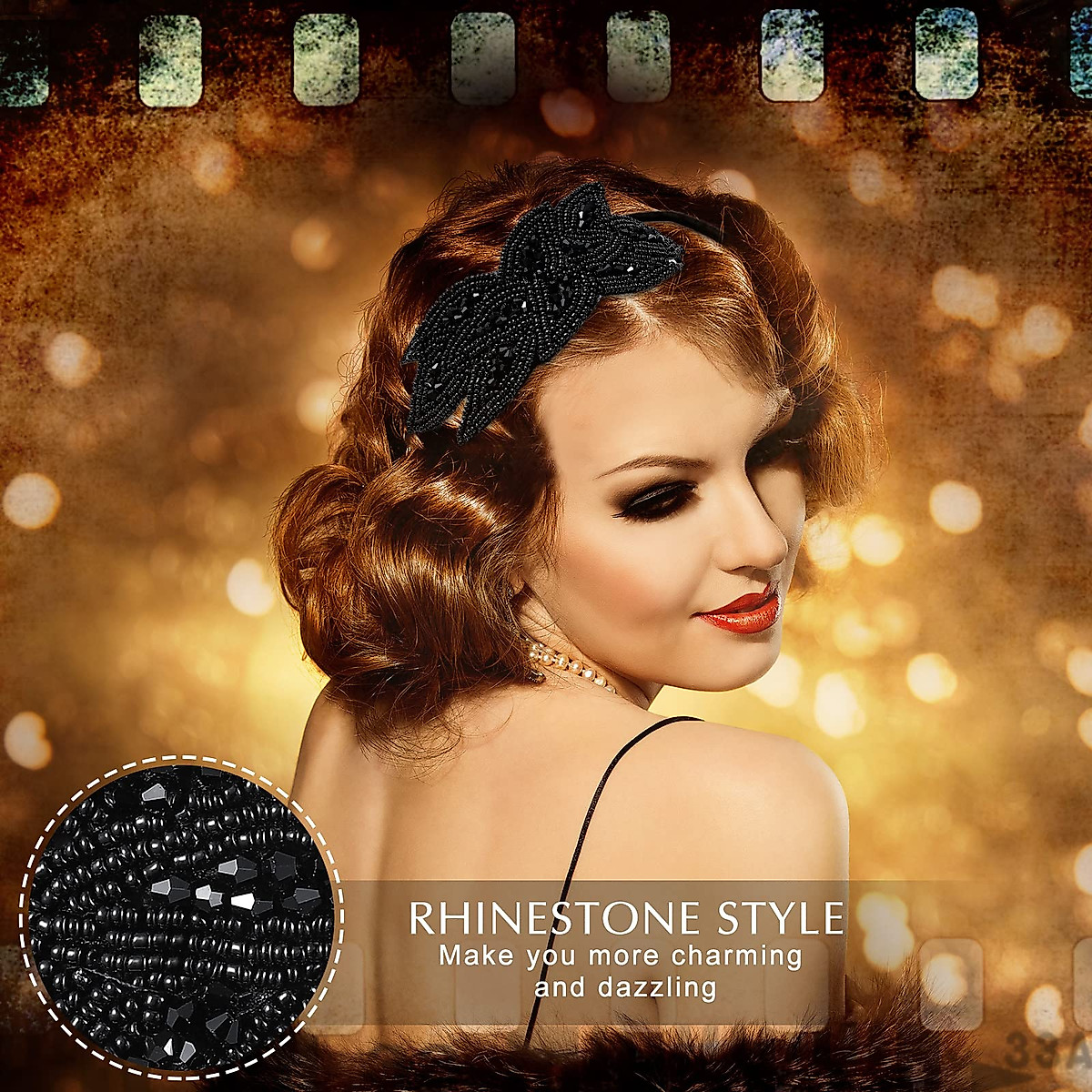 Jutom Flapper Headband 1920s Headbands for Women 3 Pieces Black Headpiece Beaded Leaf 1920s Accessories (Silver, White, Black)