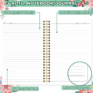 Spiral Notebook - 3 Pack A5 Lined Journal Notebook, Spiral Journal for Women, 5.7" x 8.4", 160 Pages, College Ruled Writing Notebook with Back Pocket, 100gsm Paper, for Office & School