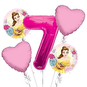 Beauty and the Beast Balloon Bouquet 7th Birthday 5 pcs - Party Supplies Pink