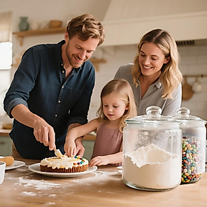 Airtight Glass Jar,Cookie Candy Penny Jar with Leak Proof Rubber Gasket Lid,1 Gallon Clear Round Big Household Multifunctional Storage Container with Silicone Reusable Food Bag for Cookies, Candies