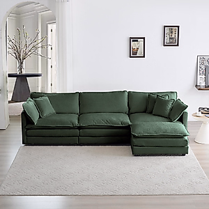 Tmsan 111.42" Modular Sectional Sofa, Green Convertible Modern L Shaped Sofa Chenille Cloud Couches Set with Ottoman for Living Room Bedroom Apartment Office, 3 Seater