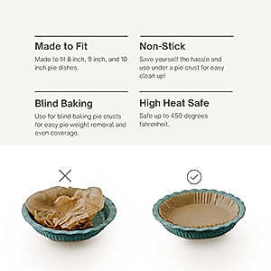 BakeBarn Parchment Paper for Pie Weights and Pans, Plastic Free Packaging, Pre Formed fit 8,9,10 Inch Dish, Natural Unbleached Food Grade Non-Stick Liners, High Heat Safe, Designed in USA, 50 Sheets