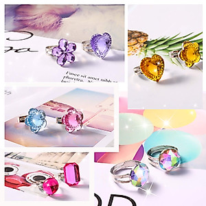 Hifot 24 pcs Girls Crystal Adjustable Rings, Princess Jewelry Finger Rings with Heart Shape Box, Girl Pretend Play and Dress up Rings for Children Kids Little Girls - Random