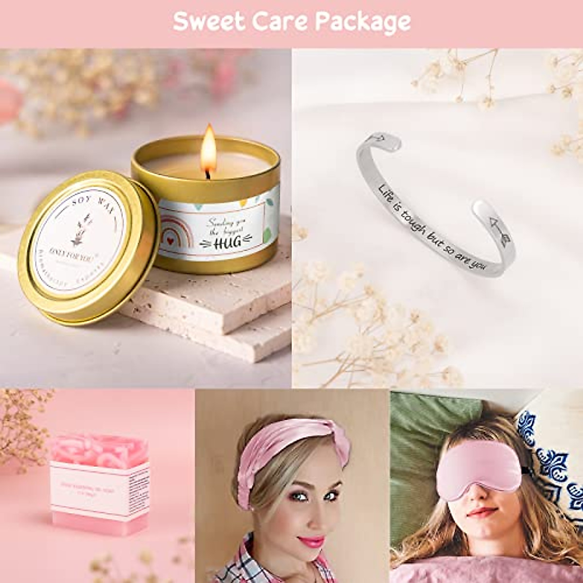 Get Well Soon Gifts, 12 Pcs Care Package Get Well Gift Basket for Sick Friends After Surgery, Feel Better Self Care/ Sympathy Gifts Thinking of you Box for Women Mom Her w/Pink Blanket
