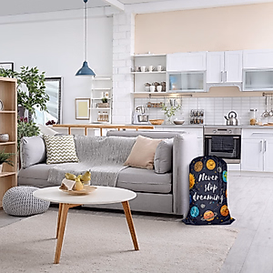 Swono Large Capacity Laundry Hamper Basket Solar System Cartoon Planets Quotes Never Stop Dreaming Storage Baskets for Bedroom, Bathroom, Dorm, Dining Room, Oxford Cloth 28x40 Inch