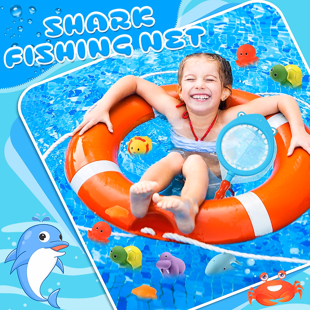 Leitee 14 Pcs Bath Toy Discoloration Water Spraying Floating Animals Shark Fishing Play Set with Fishing Nets Bathtub Squirt Toys for Babies and Kids (Cute)