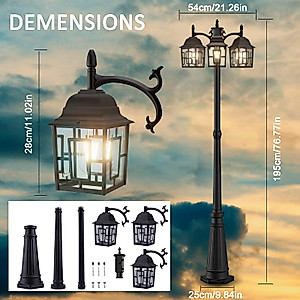 Ralbay Dusk to Dawn Sensor Outdoor Post Light, 3 Light lamp Post Street Light, Matte Black Outdoor Post Lighting Waterproof Pole Lights, 76.77" Outside Lamp Post Light for Backyard Garden