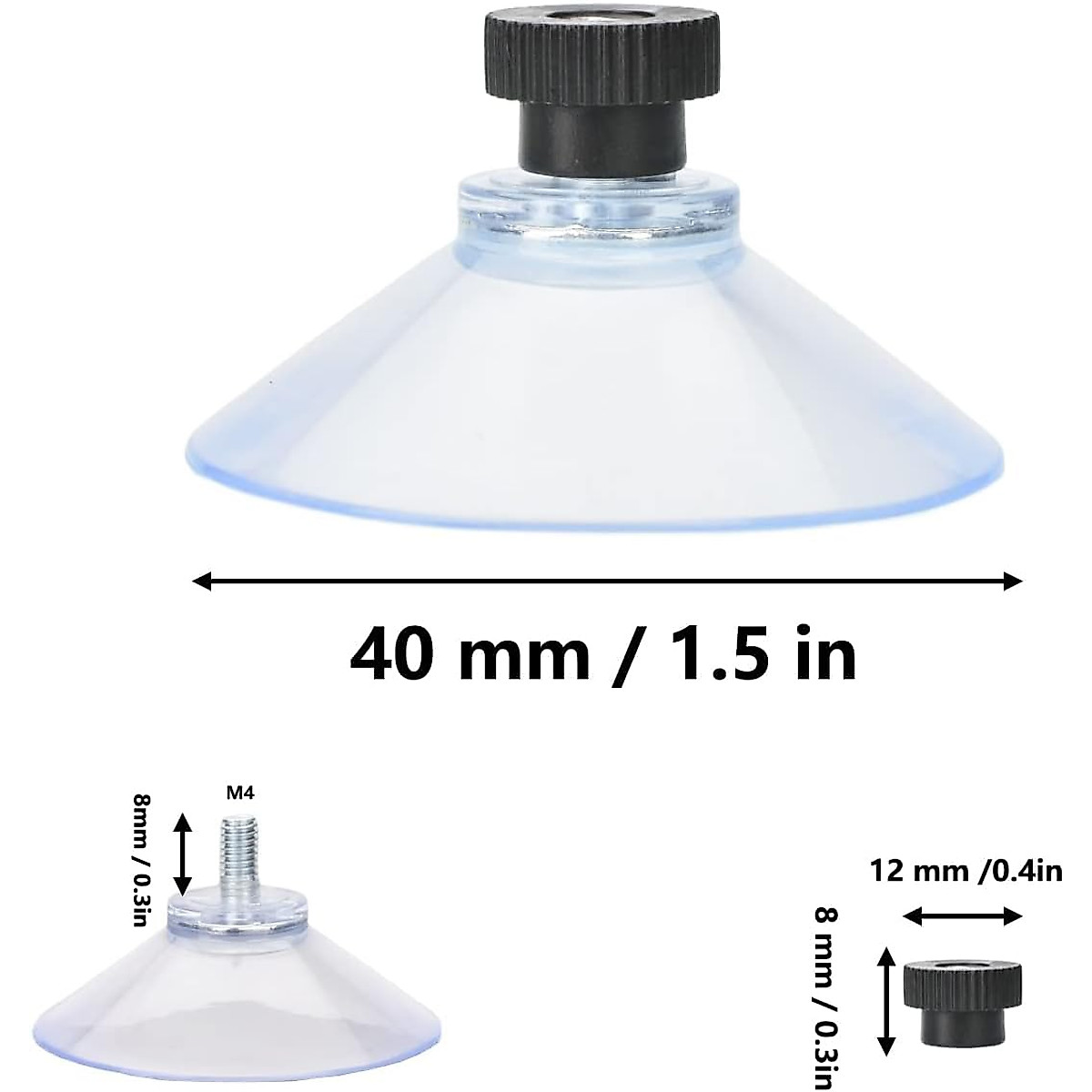 AccEncyc Suction Cup 40 mm Glass Suction Pads Clear PVC Sucker Pads Suction Holder Without Hooks for Bathroom Wall Door Glass Window Car Shade (Black, 12pcs)