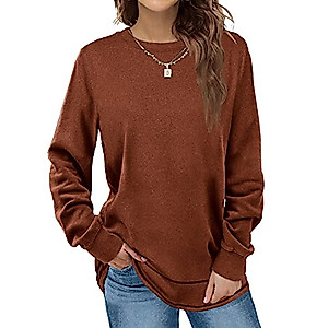 Dofaoo Tunic Tops for Leggings for Women Long Sleeve Shirts Chic Sweatshirt Dressy Caramel L