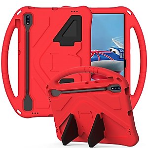 Kids Case for Samsung Galaxy Tab S7 FE/S7+/S8+/S9+/S9 FE+ 12.4", Techcircle Light Weight Shock Proof EVA Foam Handle Rugged Stand Protective Case for Galaxy Tab S9 FE+ 2023/S8 Plus 2022/S7+, Red