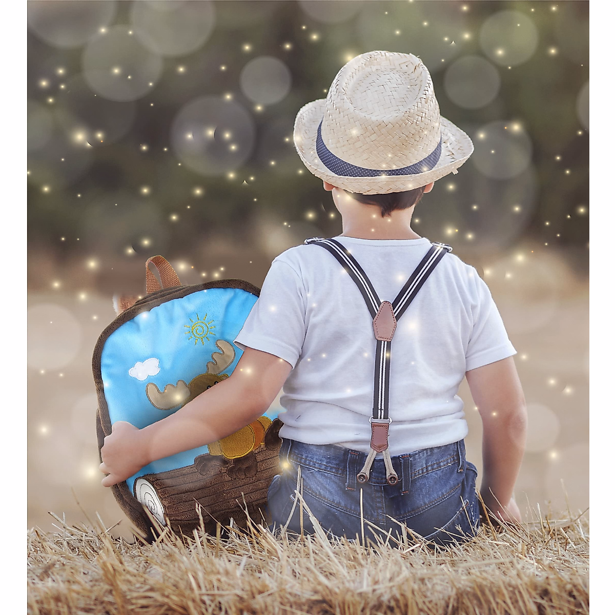 Puzzled DolliBu Moose Stuffed Animal Backpack - Super Soft Plush Stuffed Animal Bag for Children Accessories, Kids First Travel Plush Bag Toy For Boys & Girls- 11"