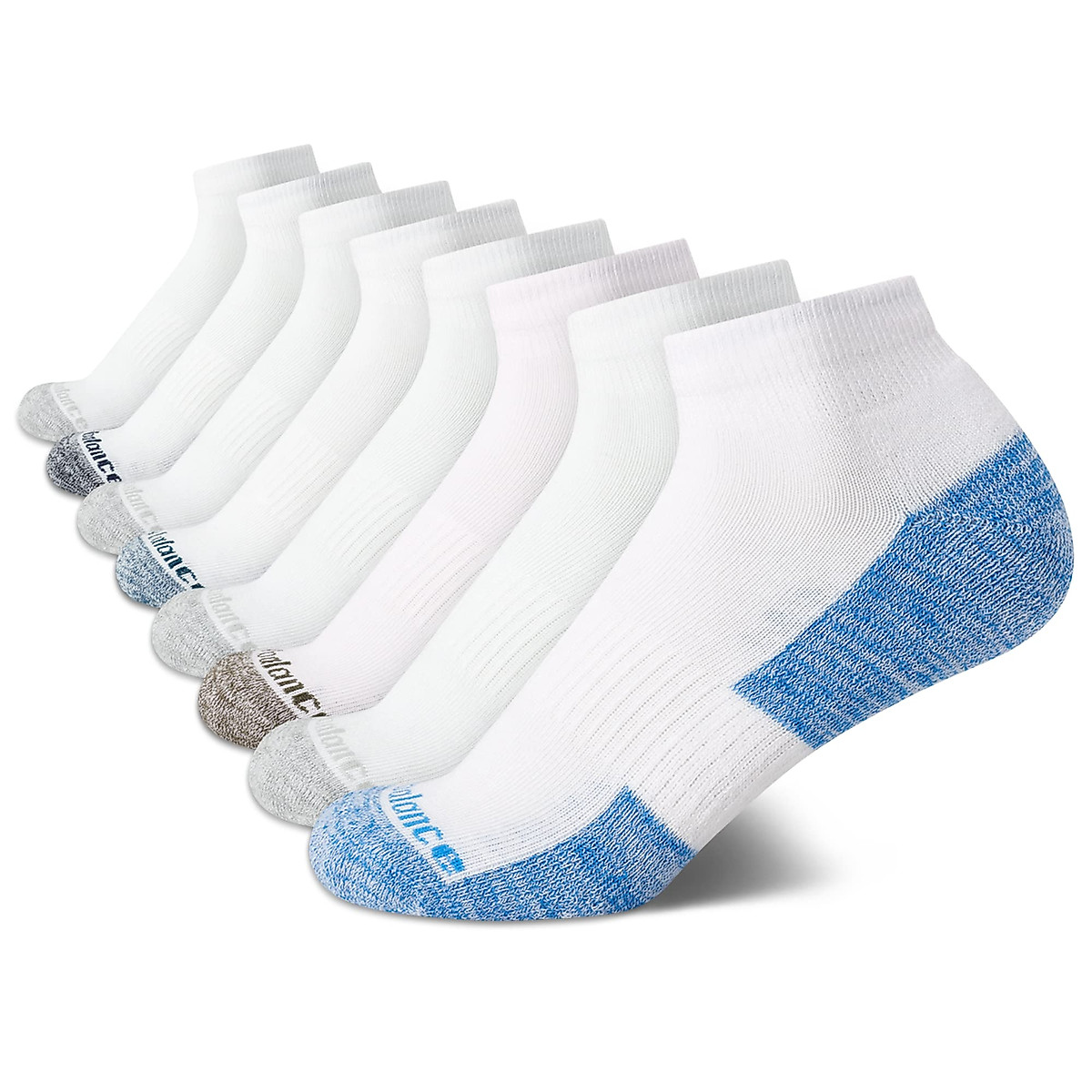New Balance Boys' Quarter Socks - 8 Pack Performance Cushion Comfort Socks - Athletic Quarter Socks for Boys (4-12), Size Large, All White
