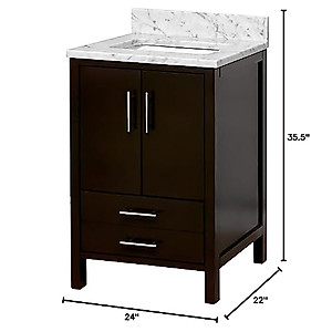 California 24-inch Bathroom Vanity (Chocolate/Carrara): Includes Chocolate Cabinet with Authentic Italian Carrara Marble Countertop and White Ceramic Sink