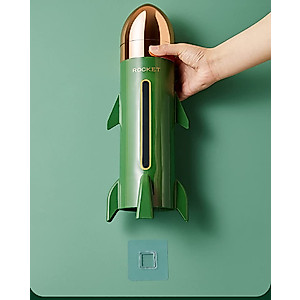 Jaugufiy Rocket Shape Disposable Paper Cup Dispenser Wall Mounted Cup Storage Disposable Cup Holder with Tea Bag Storage Box for Home Office (Green)