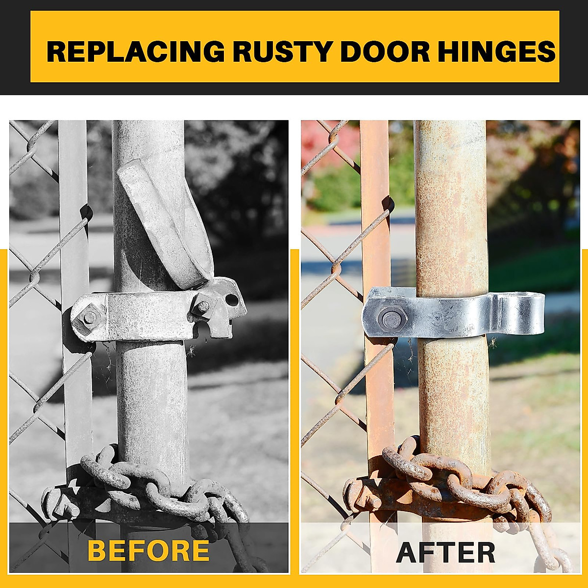 Hicarer 4 Pcs Chain Link Post Gate Hinge 3"[2 7/8" OD] x 5/8" Galvanized Steel Chain Link Fence Gate Post Hinge with Bolt and Nuts Parts Heavy Duty Fence Hardware for Outside