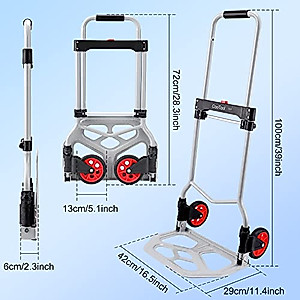 CooTool Folding Hand Truck and Dolly, 265 lb Capacity Aluminum Portable Cart with Telescoping Handle and PP+EVA Wheels