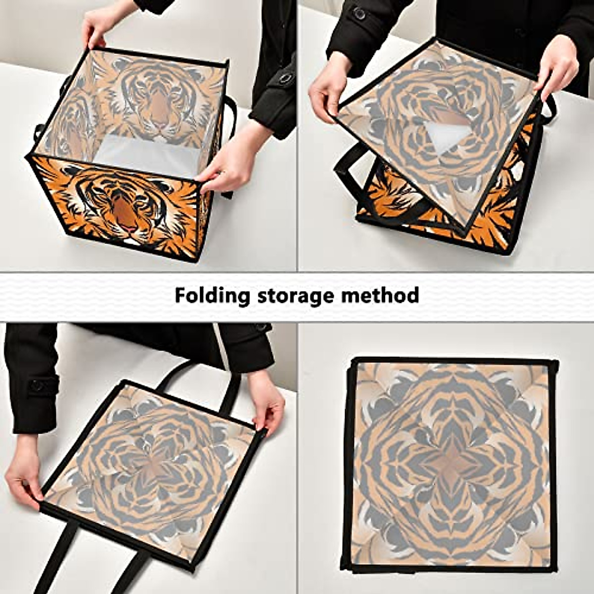 Kigai Striped Bengal Tiger Foldable Storage Basket Bin Closet Cubes Kids Toys Organizer Boxes for Nursery Home Drawer Storage Box Decorative,Hangable