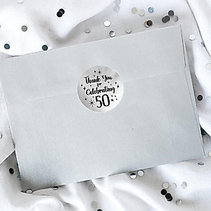 Black and Silver 50th Birthday Thank You Stickers - 1.75 in - 40 Labels