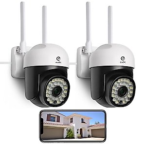 eudic Security Camera Outdoor 2 Pack,Free Cloud Storage 2.4G/5G WiFi 360° PTZ Security Cameras Outdoor for Home Security,Color Night Vision, AI Human PIR Detection, 2 Way Audio