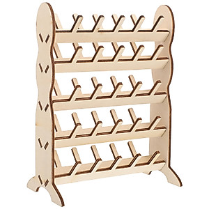 EXCEART Spools Wooden Thread Rack Thread Holder Organizer Wall-Mounted with Hanging Hooks for Embroidery Quilting and Sewing Threads