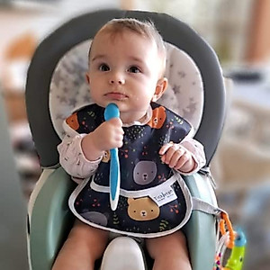 Tickleton Waterproof Baby Bib for Eating |6-24 Months Infant Boy & Girl Feeding Bibs with Pocket |Machine Washable |Odor and Stain Resistant |Lightweight |Cute Unisex Designs with Bright Colors