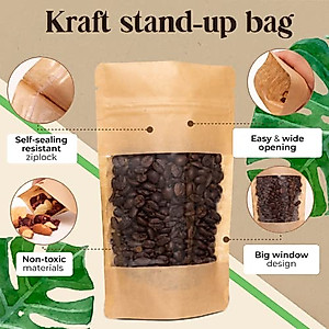 Kraft Stand Up Pouches, Zip Lock Storage; Packaging Bag, Food Storage Bags, Reusable Ziplock Bags with Window (20 x 30 cm (7.8x11.7 inch)-60.86 OZ, Kraft)